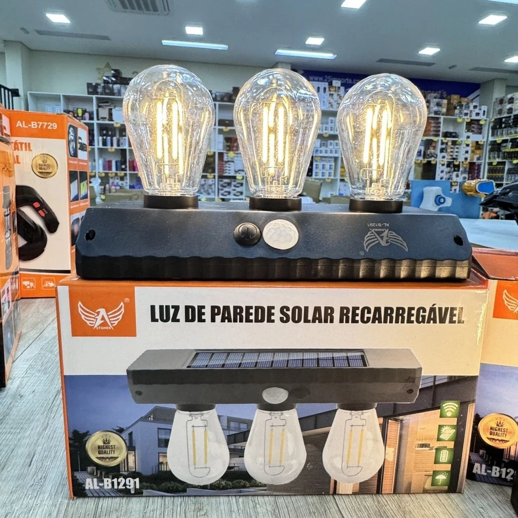 Luminaria Solar de Parede Arandela De Lampada Tripla Filamento Vintage ...