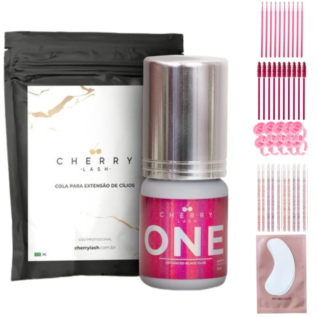 Cola One Cherry Lash Adesivo Para Alongamento e Extensão De Cílios Cola Adesivo One 3ml + Combo ...