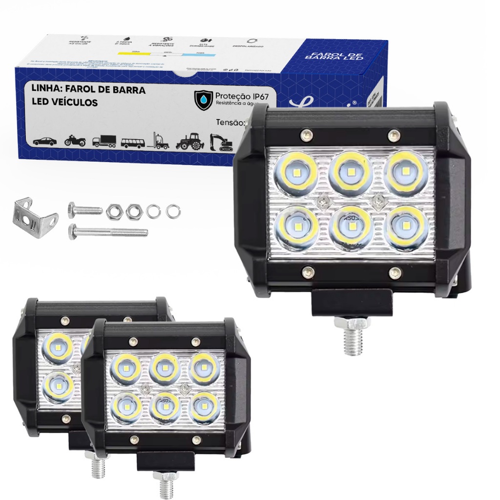 kit 2 Farol De Milha Auxiliar Retangular Led 18w branco firo 6500k Off ...