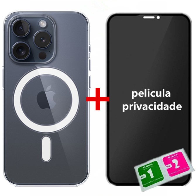 Capa Magnética IPhone Capinha Magsafe + Pelicula Privacidade spy 3D Para Iphone 7/8 PLUS XR 11 ...