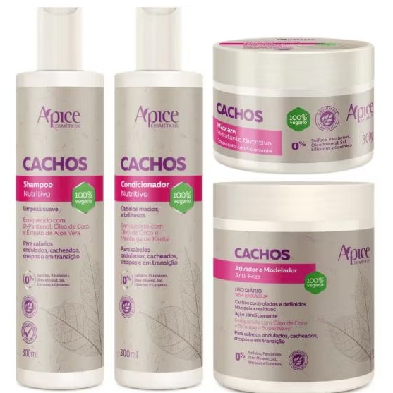 Kit Apse Cachos Shampoo, Condicionador, Creme Ativador e Máscara - 4 Itens | Shopee Brasil