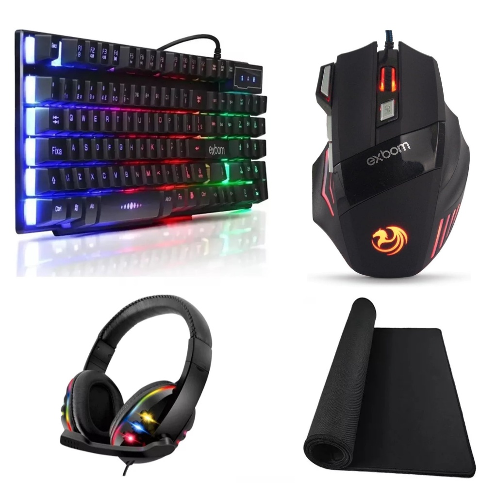 Kit Gamer Teclado Semi-mecânico RGB, Mouse RGB, MousePad LED Preto ...