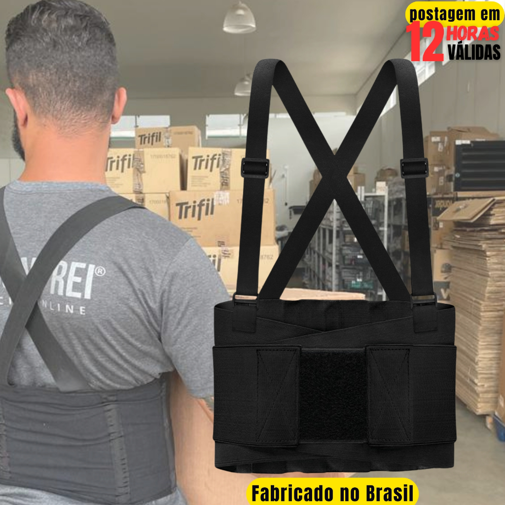 Cinta Colete Lombar Reforçada Elástica Ajustável EPI Corretor Postural ...
