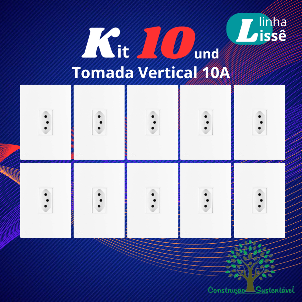Kit 10 un Tomada Vertical 10A 2p+t 4x2 Linha Lisse Apoio Branca - SBS ...