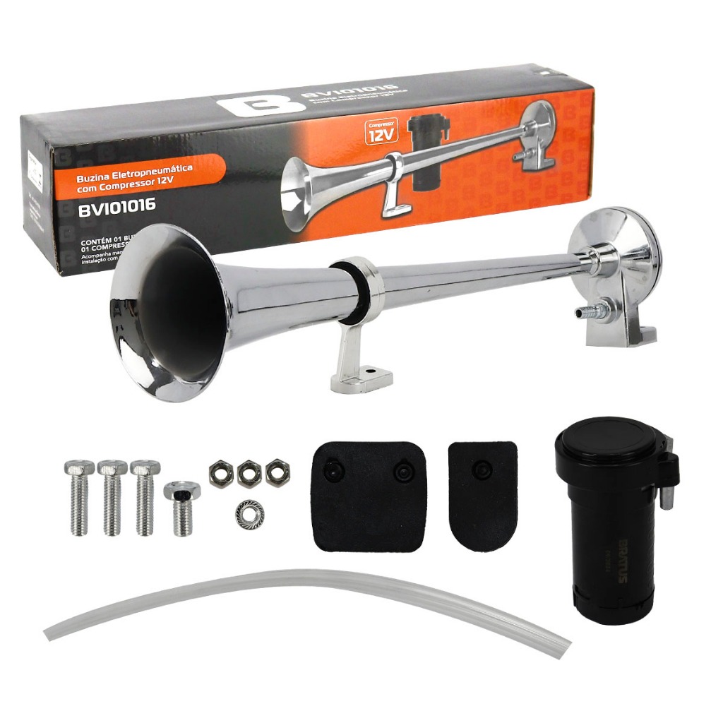 Buzina Corneta Marítima 12V 45cm Cromada Eletropneumática Com ...