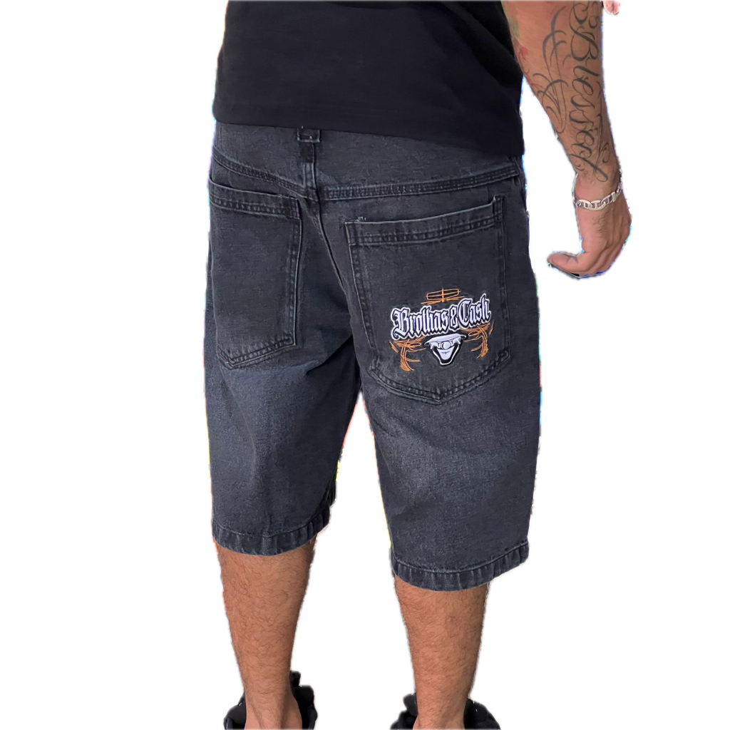Bermuda Brothas Cash Stonada Jeans Preta Baggy Palhaço Lançamento ...
