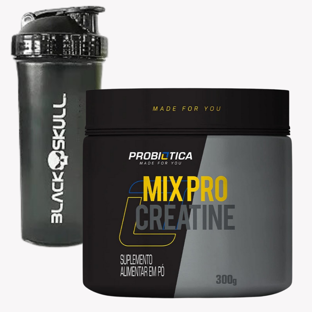 Kit 1x Creatine Pro Mix Probiótica 300g Sem Sabor + 1x Coqueteleira ...
