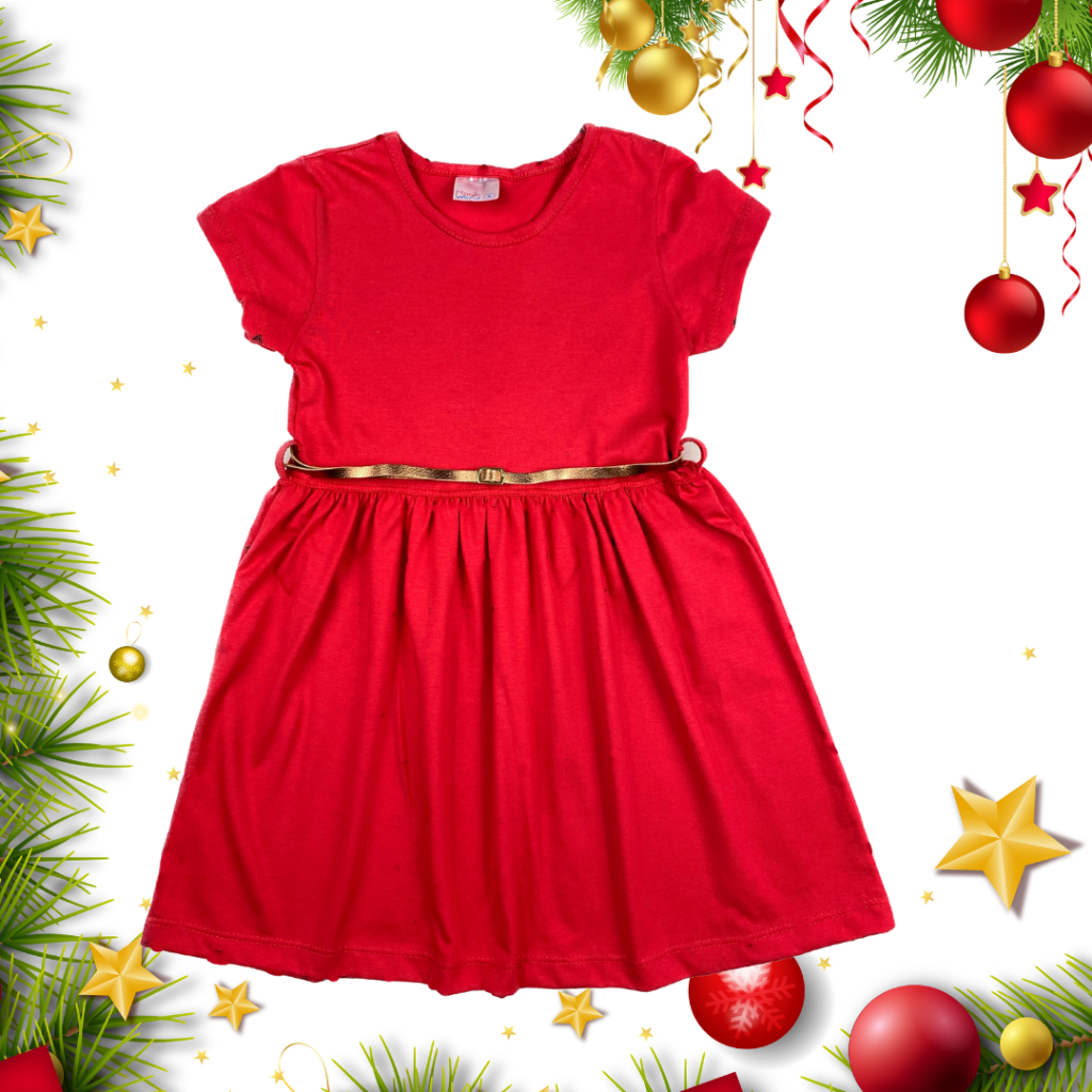 Vestido Infantil natal Com Cinto - Malha Premium | Shopee Brasil