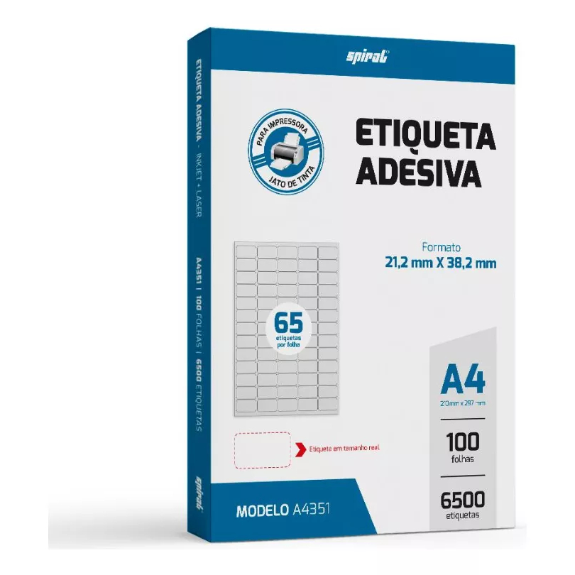 Etiqueta Ink-jet/laser A4 21,2x38,2 A4351 Spiral Pt 6500 Un | Shopee Brasil
