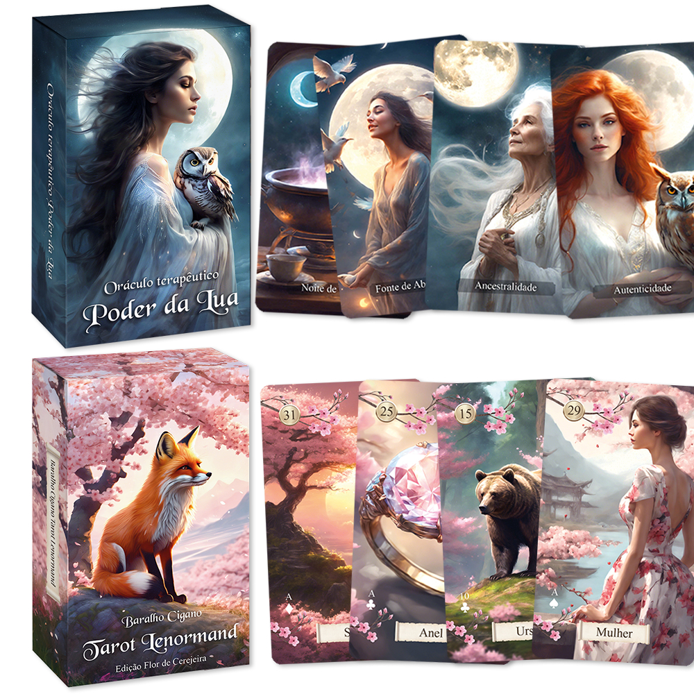 Combo 2 itens: Oráculo Poder da Lua + Baralho Cigano Sakura Flor Cerejeira ed. Português ...