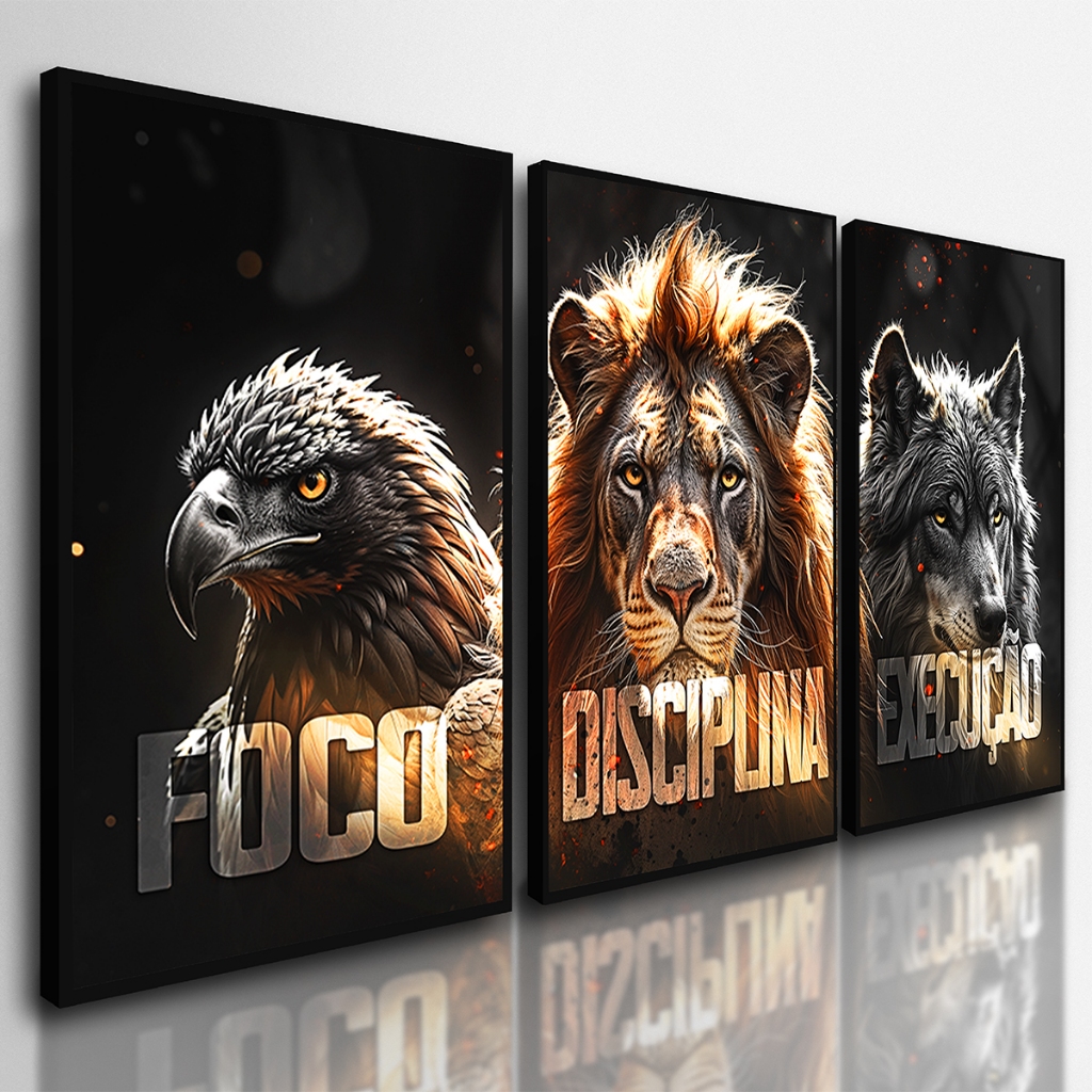 Quadros Decorativos Grande Leão Águia Foco Disciplina Animais Sala ...