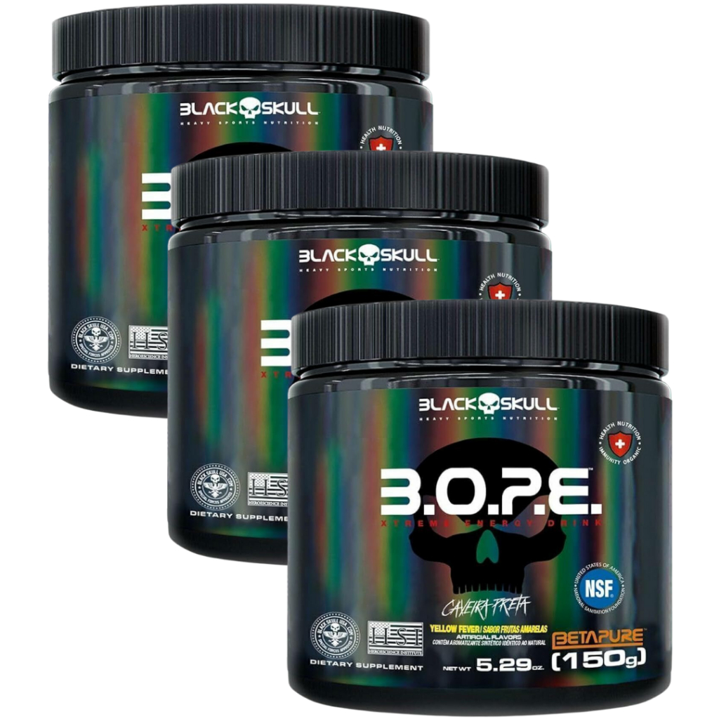 Kit 3 Unidades Pré Treino Bope 150g Black Skull - Frutas Vermelhas | Shopee Brasil