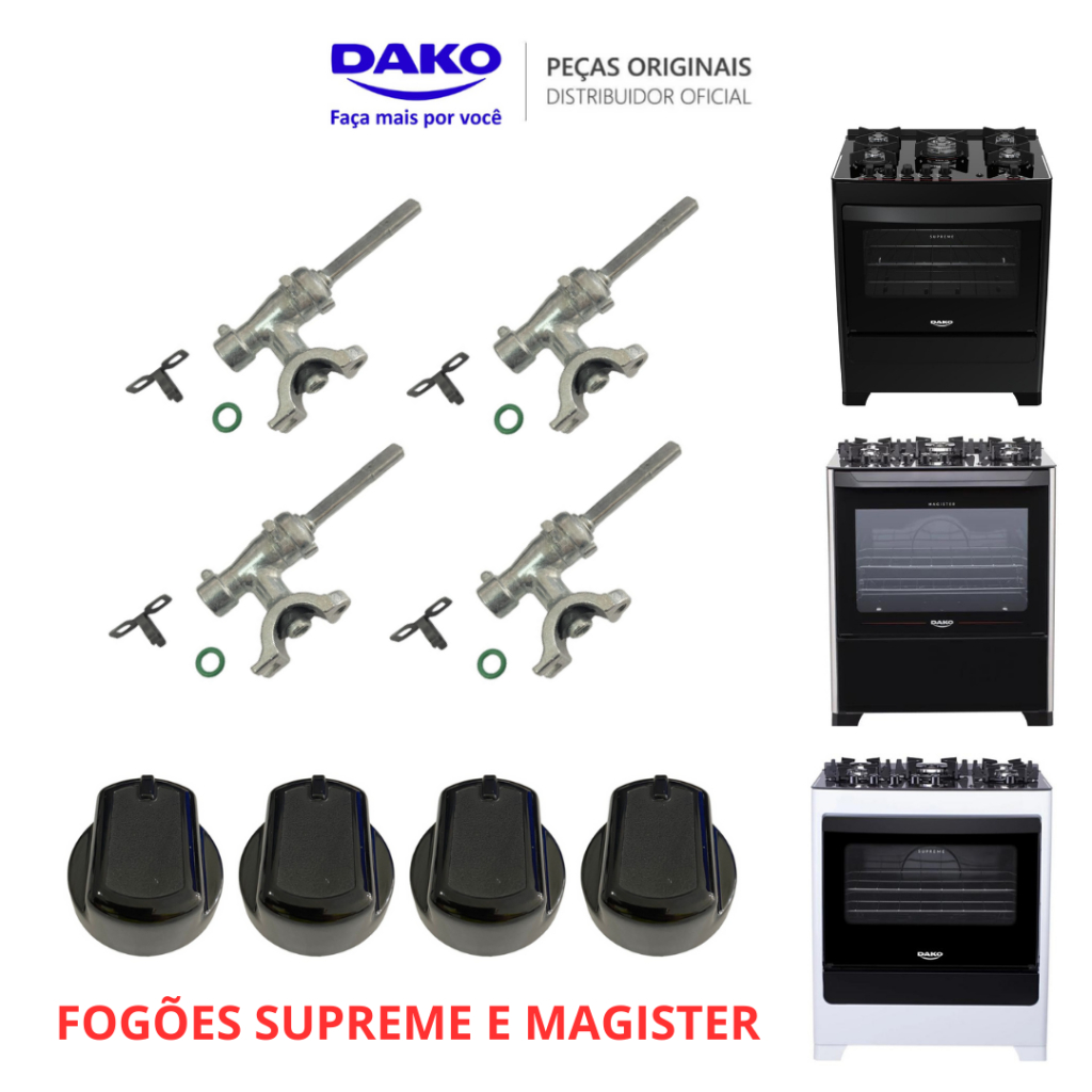 KIT 4 REGISTROS +BOTÕES DAKO ORIGINAIS FOGÕES DAKO SUPREME GLASS E ...
