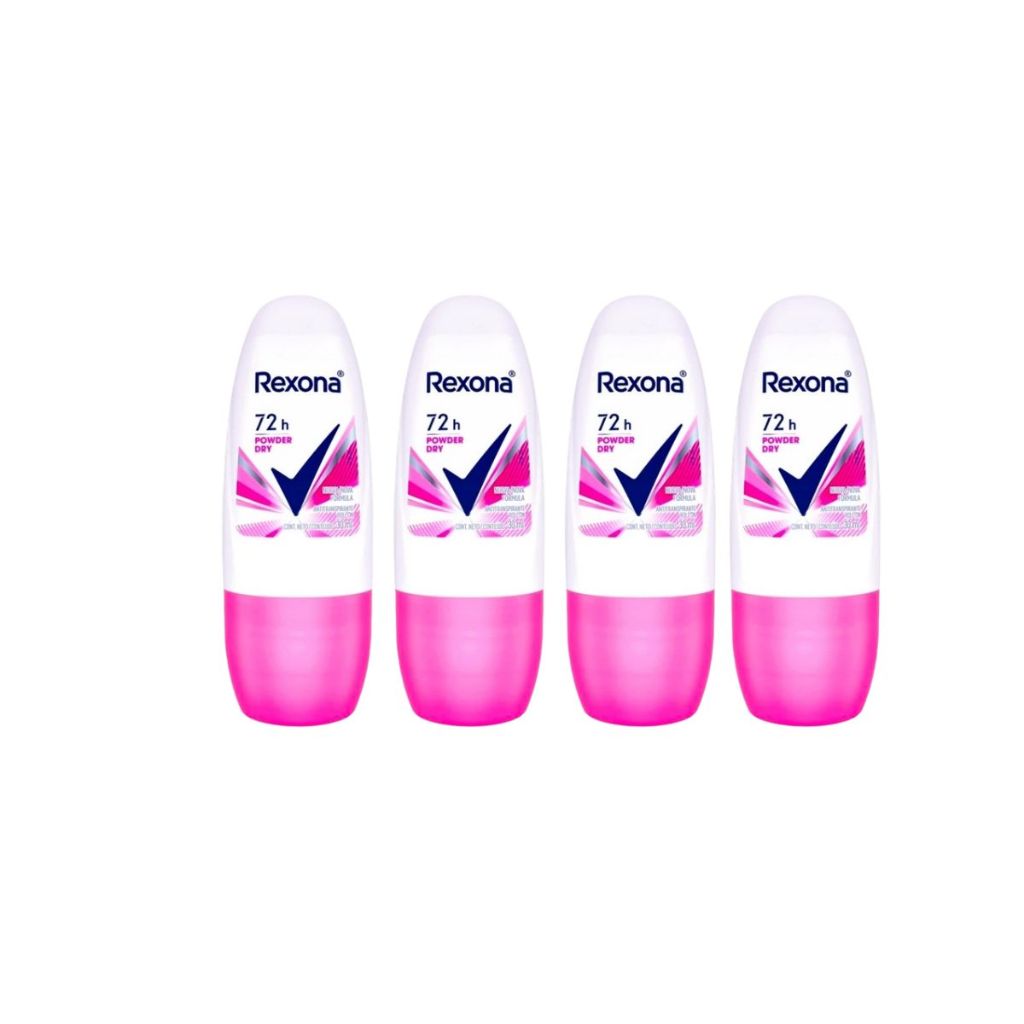 Kit com 4 Desodorante RollOn Rexona Powder Dry 72h Compacto Feminino ...