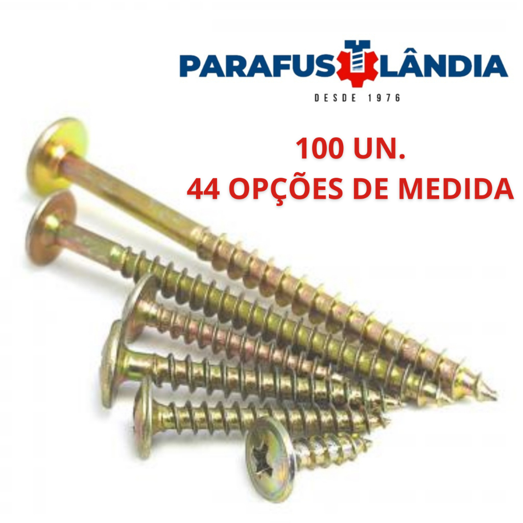 KIT 100 Parafusos Chipboard Cabeça Phillips Flangeado Para Madeira MDF ...