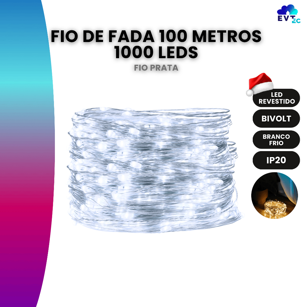 Fio De Fada 100m Decoração Natal Cobre 1000 Leds Luzes de Festas ...