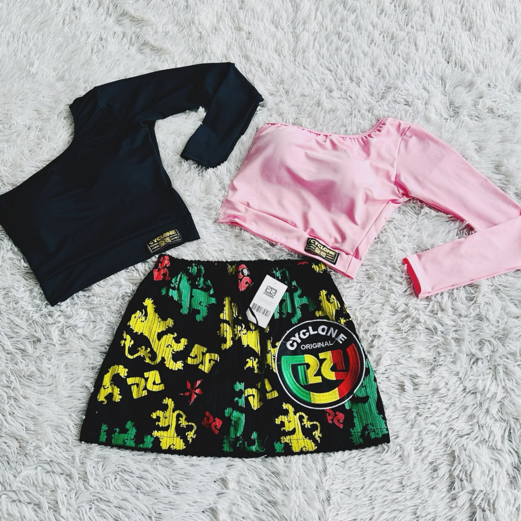 Saia Cyclone Veludo Reggae + 2 Cropped's | Shopee Brasil