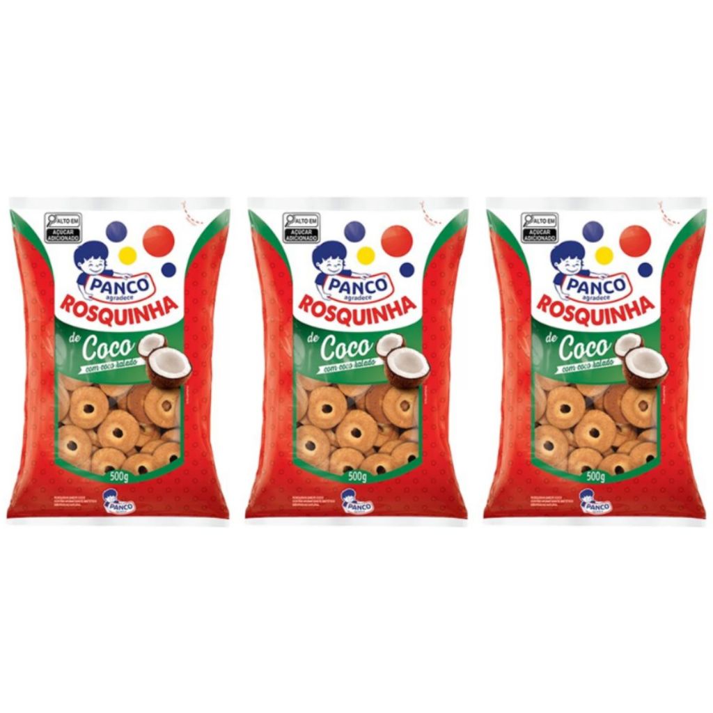 Kit C/3 Biscoito Rosquinha De Coco Panco 500g | Shopee Brasil