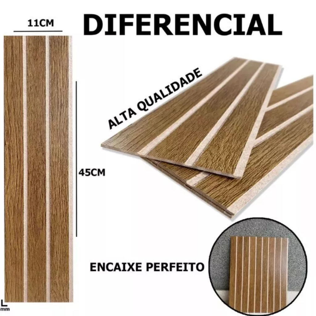 Kit 10 Módulos Placa Adesiva Revestimento De Parede Ripado Mdf 45X11 ...