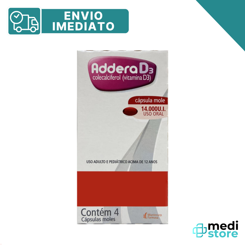 Vitamina Addera D3 14.000UI 4 Cápsulas Colecalciferol - Envio Imediato ...