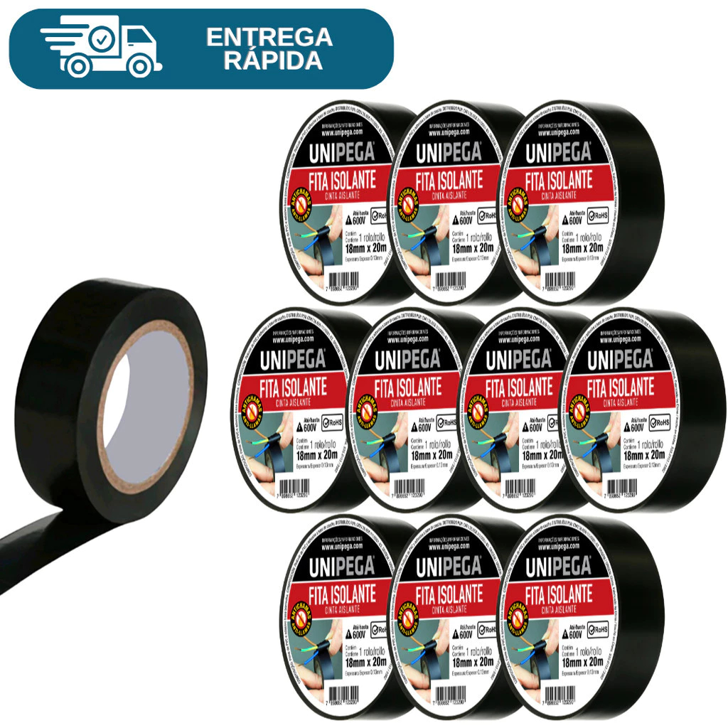 kit 10 Fita Isolante 18mm X 20 Metros Adesiva Fios Cabos Reparos ...