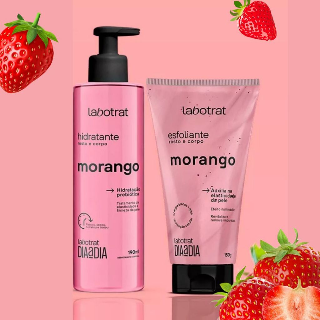 Kit Labotrat Morango: Hidratante 190ml + Esfoliante 150g | Shopee Brasil