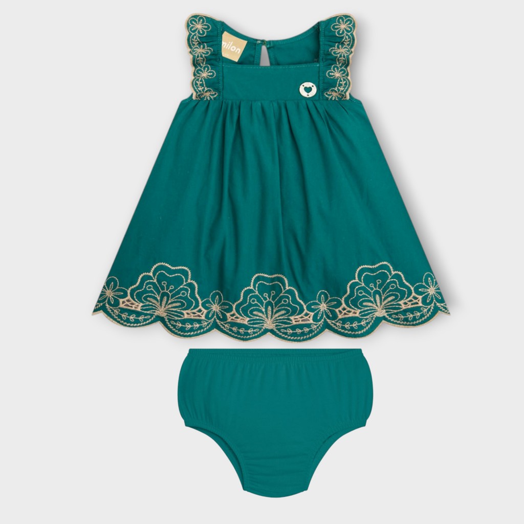 Vestido + Calcinha Milon Menina Bordado Natal Presente Luxo Bebê ...