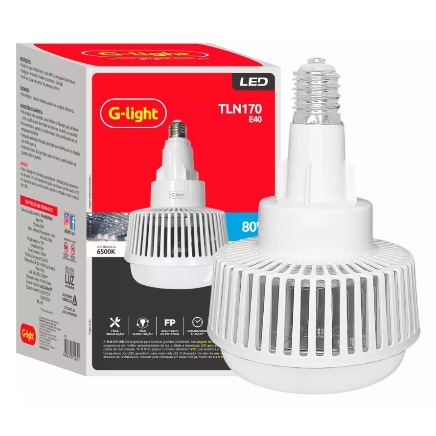 Lâmpada Led Industrial e Comercial Branca Tln170 80w | Shopee Brasil