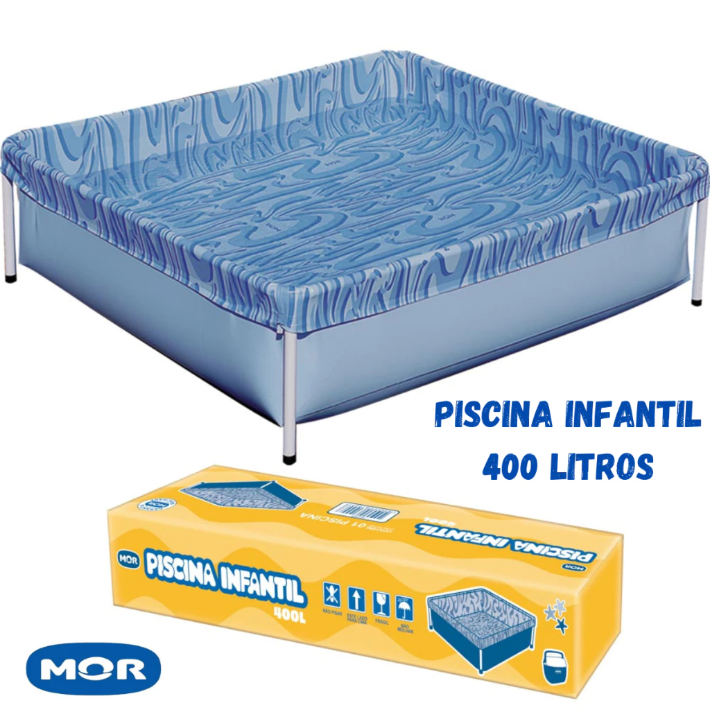 Piscina infantil mor 400 litros retangular quadrada azul verão criança ...