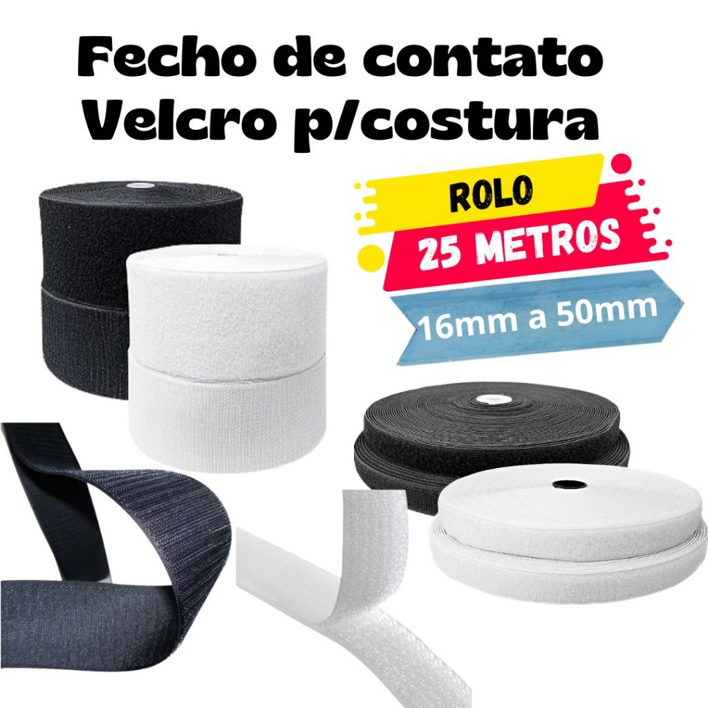 Velcro Costurável 16mm a 50mm Macho e Fêmea (PAR) Rolo 25 Metros ...