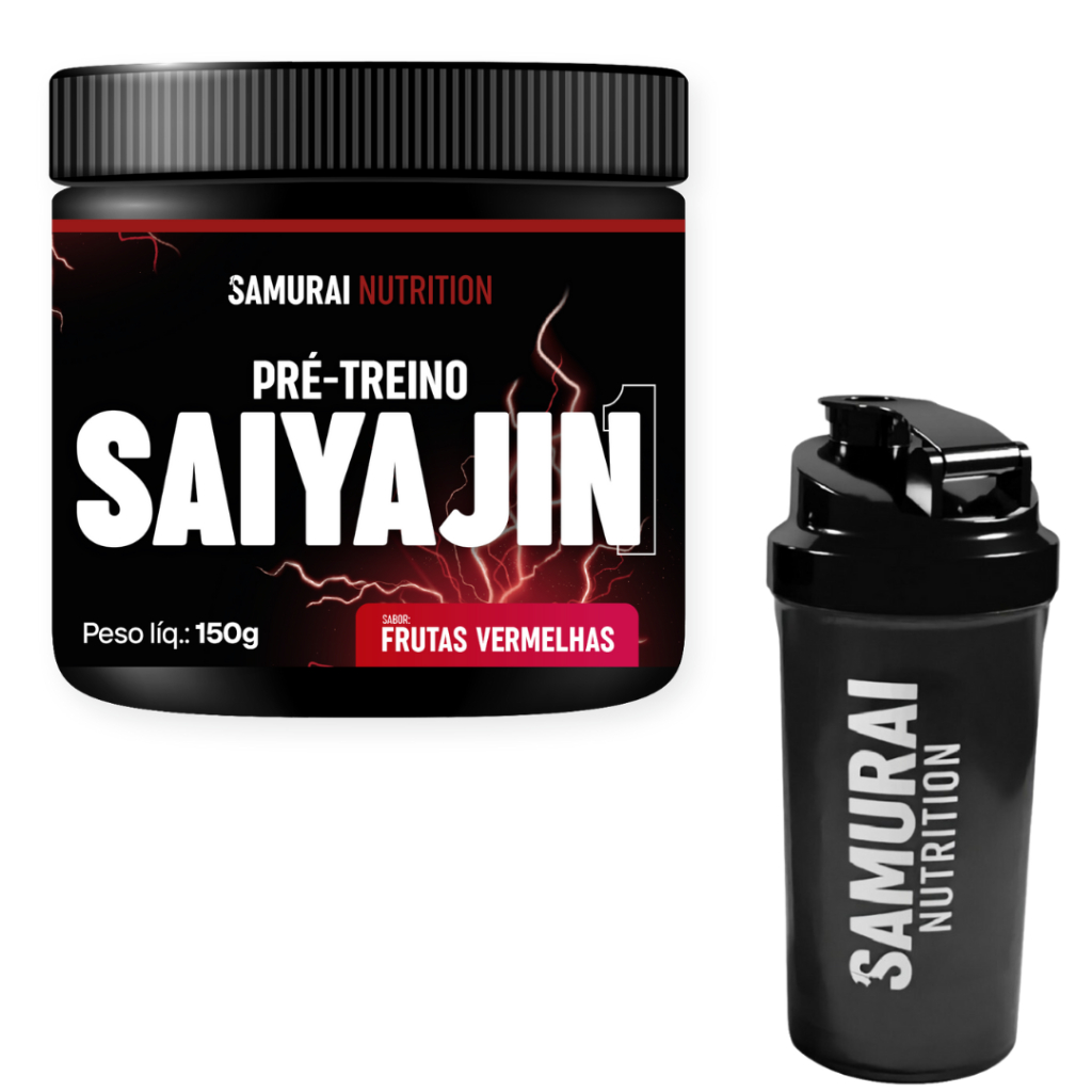 Kit 1x Coqueteleira 600ml Samurai + 1x Pre Treino Saiyajin 150g ...