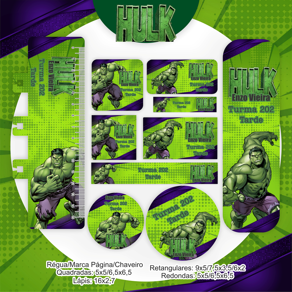 ETIQUETAS ESCOLARES PERSONALIZADAS TEMA HULK | Shopee Brasil