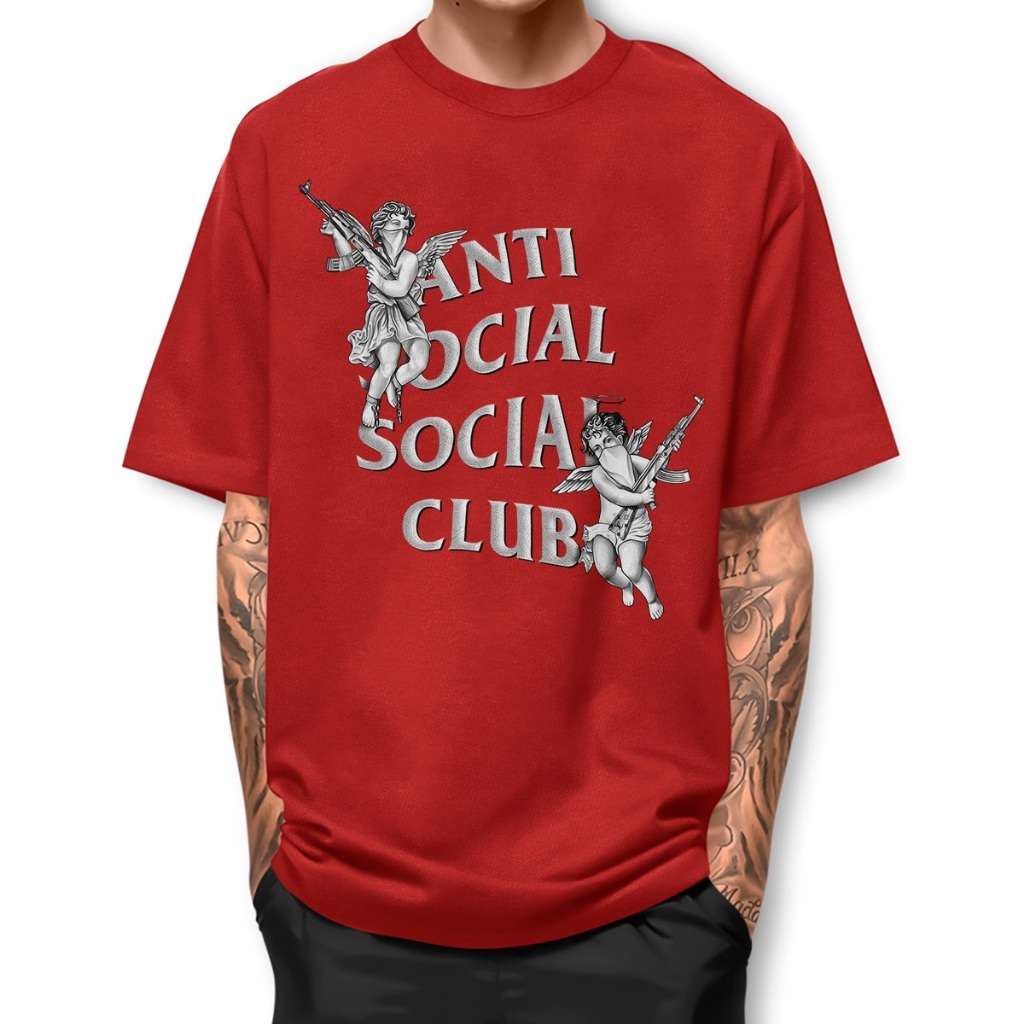 Camiseta ANTI SOCIAL CLUB ANJO Camisa barata algodão estampada básica ...