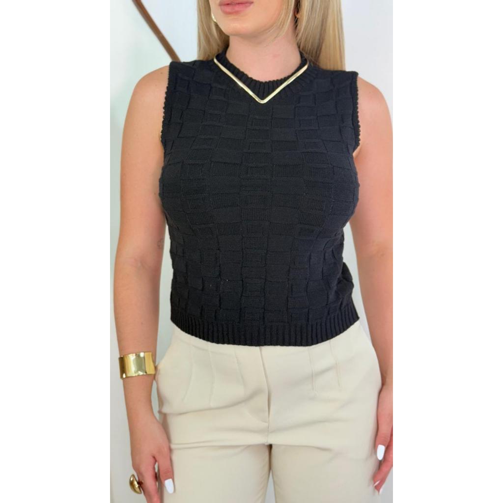 Top Cropped Regata Feminina Tricot Modal Premium Moda Verão Tendência Texturizado Fio de Ouro ...