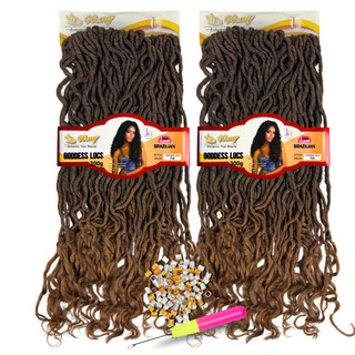 Kit 2 Cabelo Cacheado Goddess Faux Locs Crochet Braids Weng + Agulha e ...
