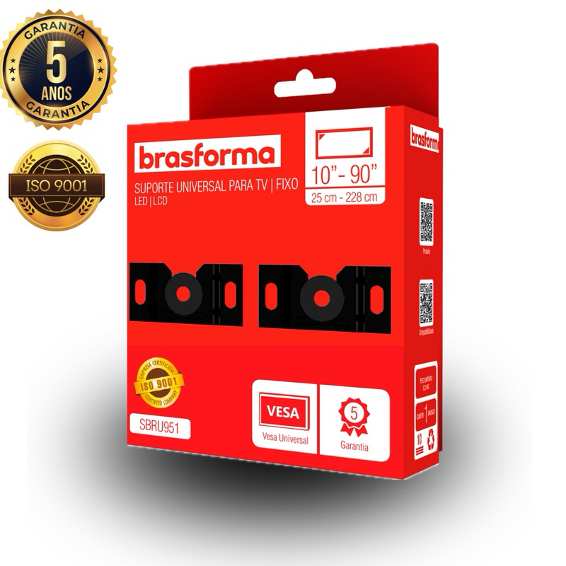 Suporte Tv Fixo Led Lcd Brasforma SBRU951 de 10 a 90 Polegadas Preto ...