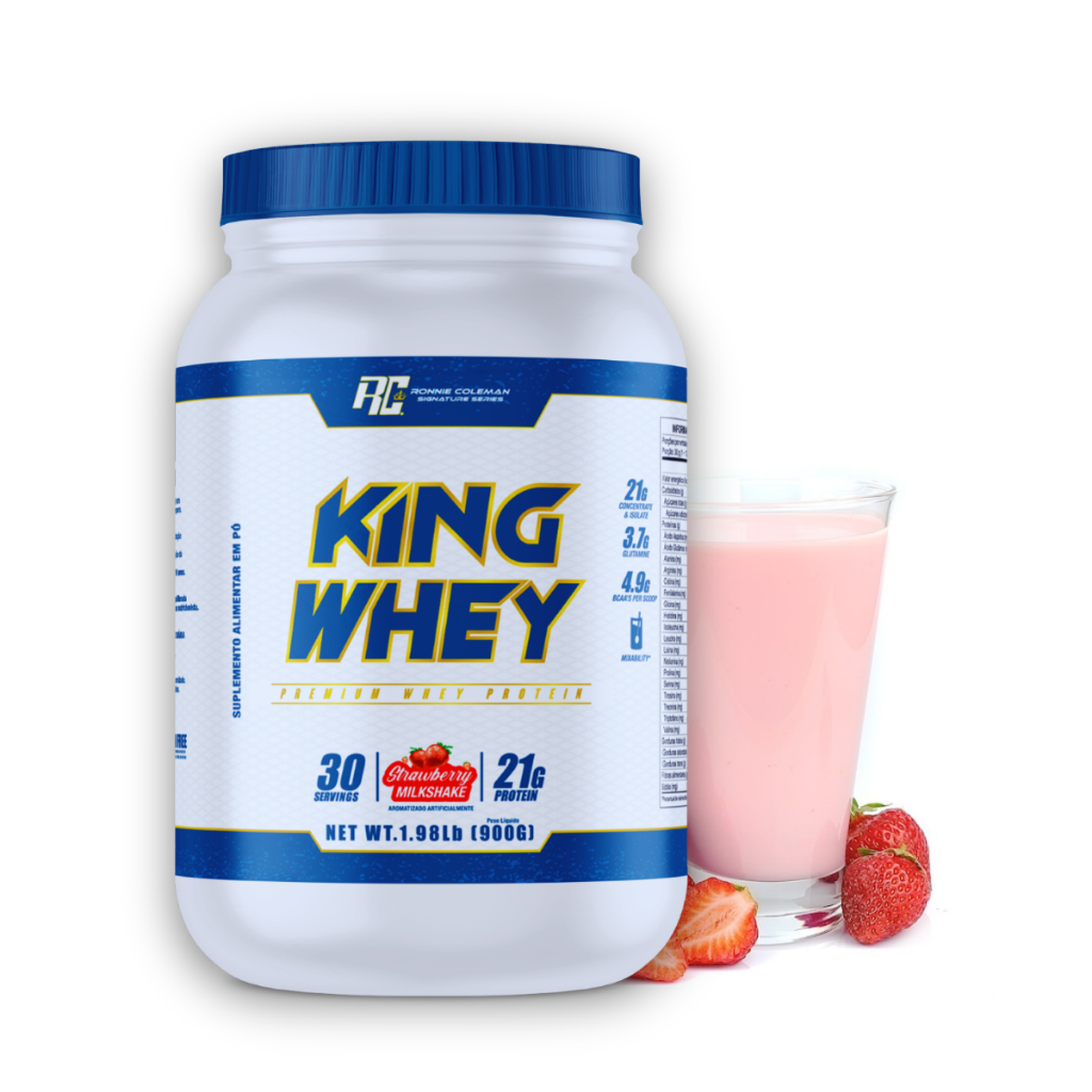 Whey Protein King Whey 900g Pote Morango- Ronnie Coleman | Shopee Brasil