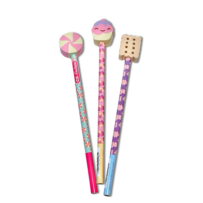 Kit 3 Lápis de escrever com borracha Cis Candy | Shopee Brasil