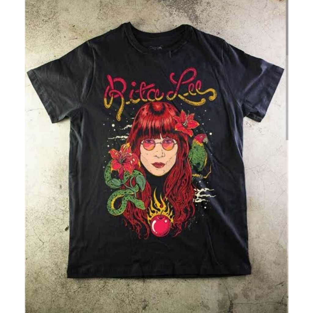 CAMISETA ROCK RITA LEE FACE FLORES PRETA UNISEX 100% ALGODÃO ESTAMPAS ...