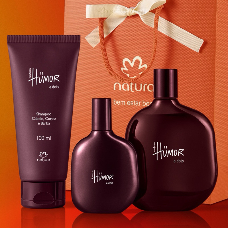 Kit Natura Humor a Dois Perfume + miniatura + shampoo cabelo e corpo ...