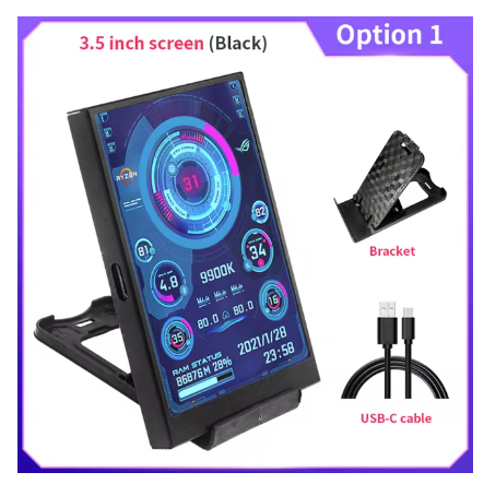 LCD IPS Tipo-C Tela 3.5", CPU do computador, GPU, RAM, Monitor HDD, Display USB para AIDA64 ...