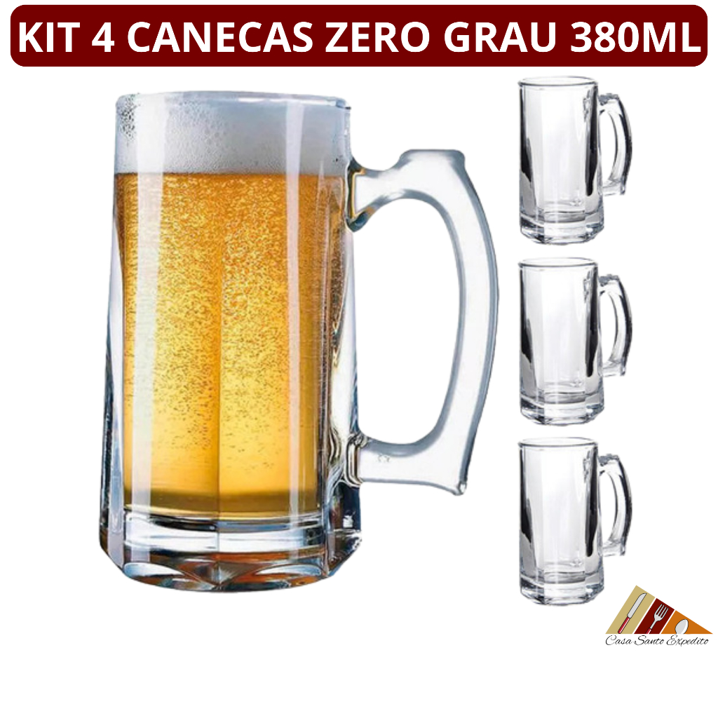 Kit 4 Canecas Zero Grau Chopp E Cerveja Em Vidro 380ml De Congelar ENVIO IMEDIATO | Shopee Brasil