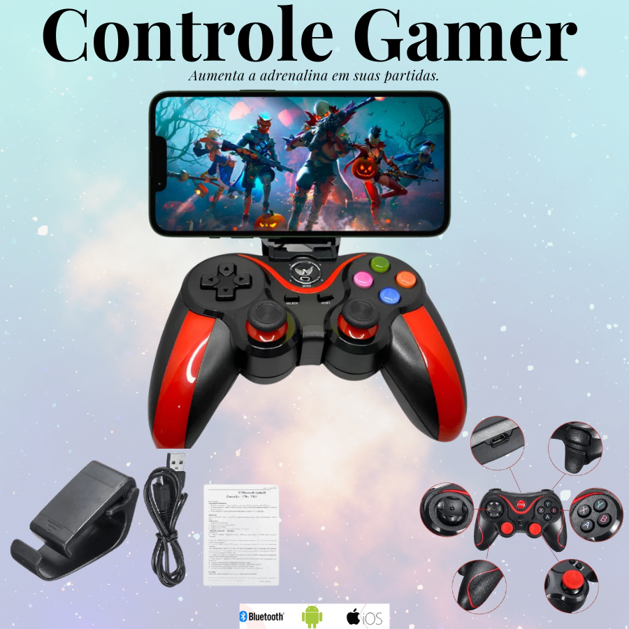 Controle Gamer Joystick para Celular Gamepad Bluetooth Android e Ios ...