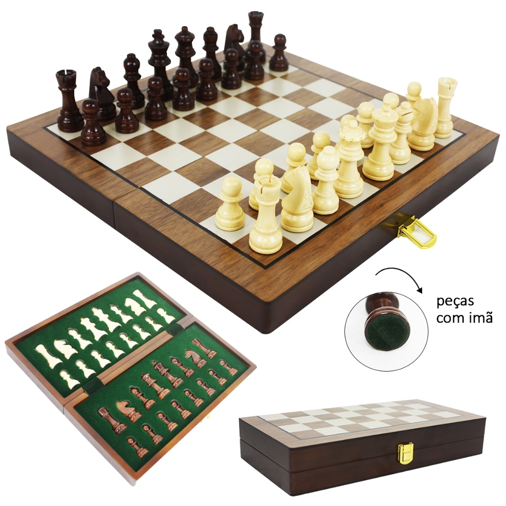 Jogo Xadrez Tabuleiro Com Imã Madeira Profissional 40x40 Cm | Shopee Brasil