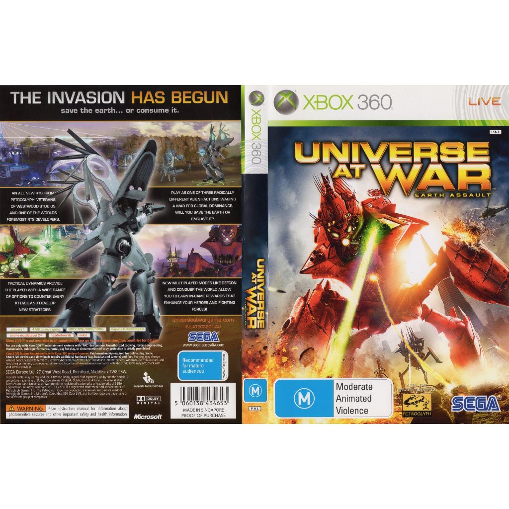 Universe at War: Earth Assault P/ Xbox 360(JTAG/LT/LTU/RGH) | Shopee Brasil