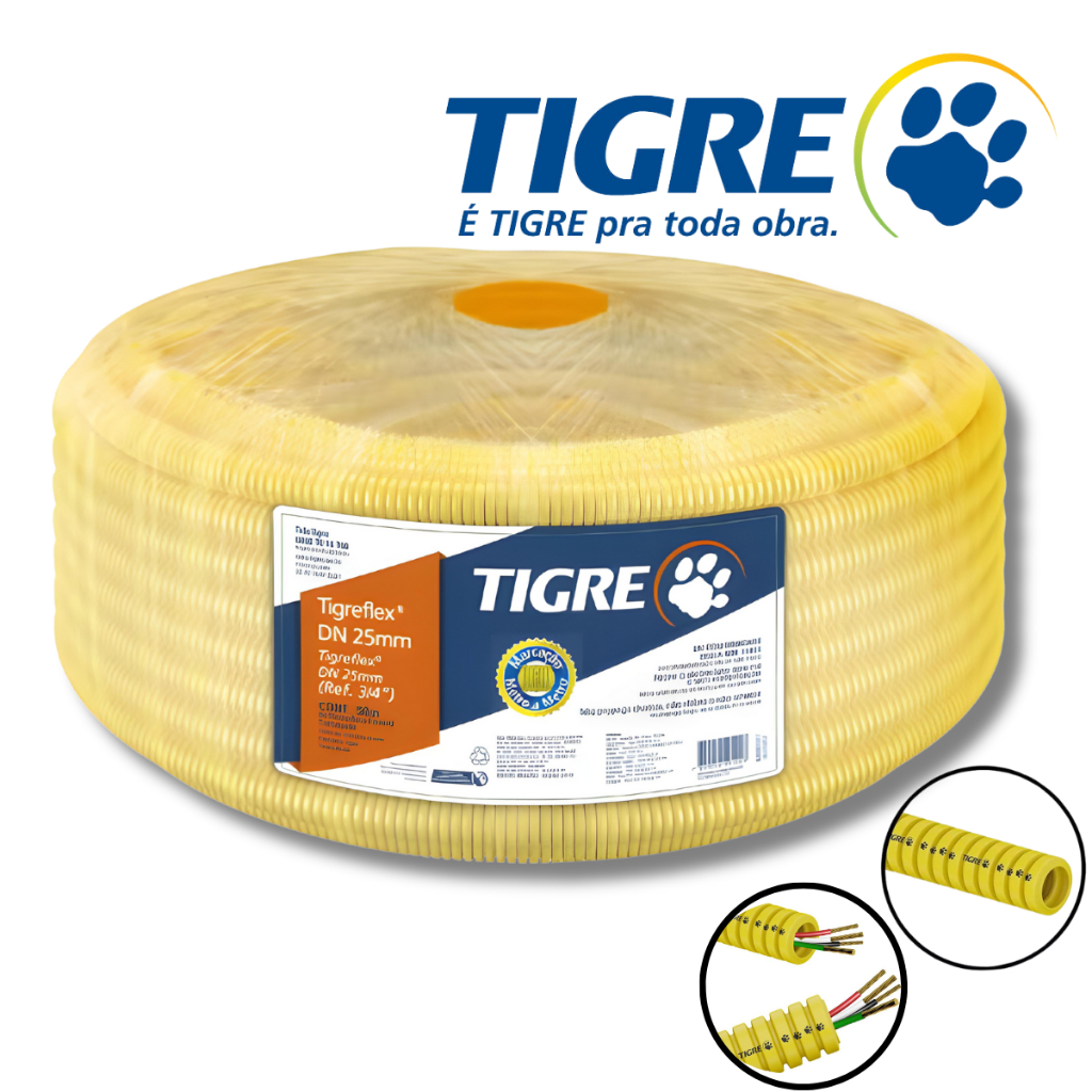 Conduíte Tigre 3/4 50M Eletroduto Flexivel Corrugado Mangueira passa ...
