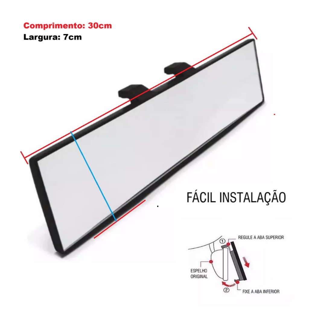 Espelho Retrovisor Interno Universal Panorâmico Automotivo Para Carros Com Ponto Cego 300mm ...