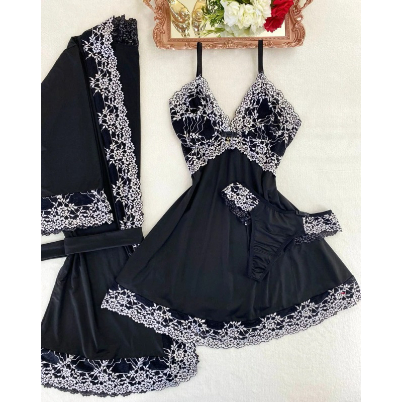 kit robe e camisola bicolor sensual microfibra(acompanha fio), kit com ...