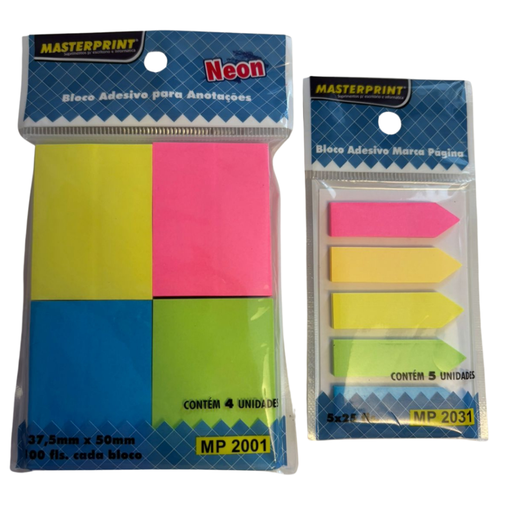 KIT (POST-IT) BLOCO ADESIVO ANOT COLOR C/4 37,5X50MM + MARCA PÁG SETA ...