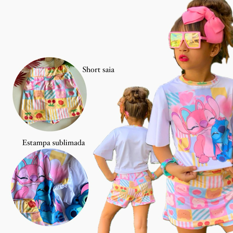Conjunto Stitch moda infantil para meninas estilosas modinha short saia ...